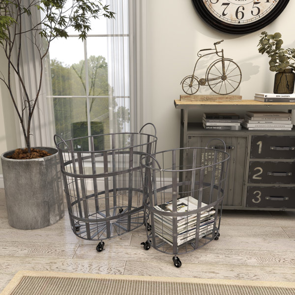 Gracie Oaks Industrial 2 Piece Metal/Wire Basket Set & Reviews | Wayfair
