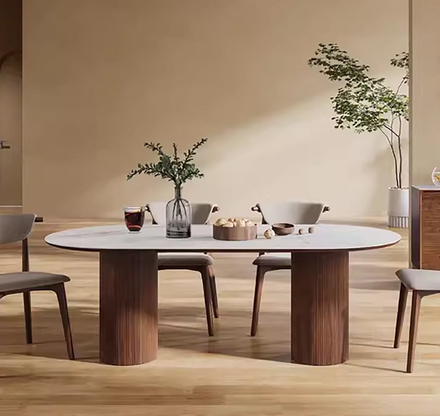 Latitude Run® Maxsony 71" Mid Century Dining Table with Glossy Stone ...