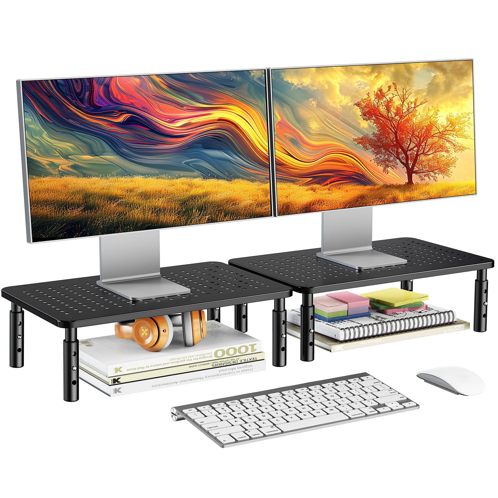 Latitude Run® 2-Pack Monitor Stand for Desk, Height Adjustable, Riser ...