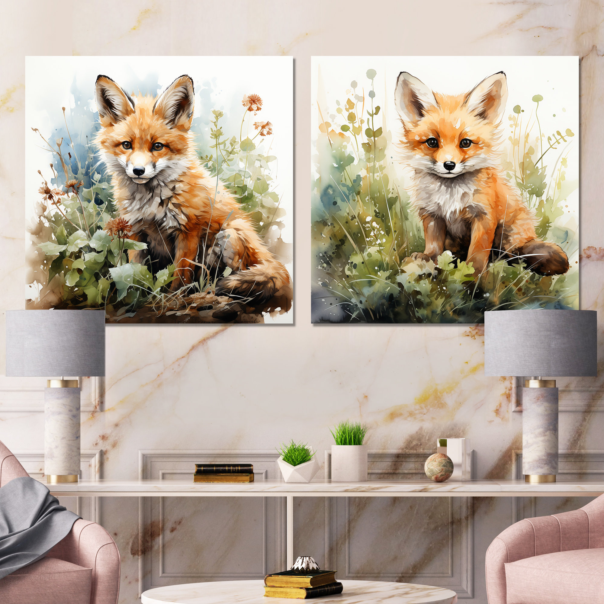 Millwood Pines Minimalism Fox Portrait Blooms I - Fox Canvas Art Print ...
