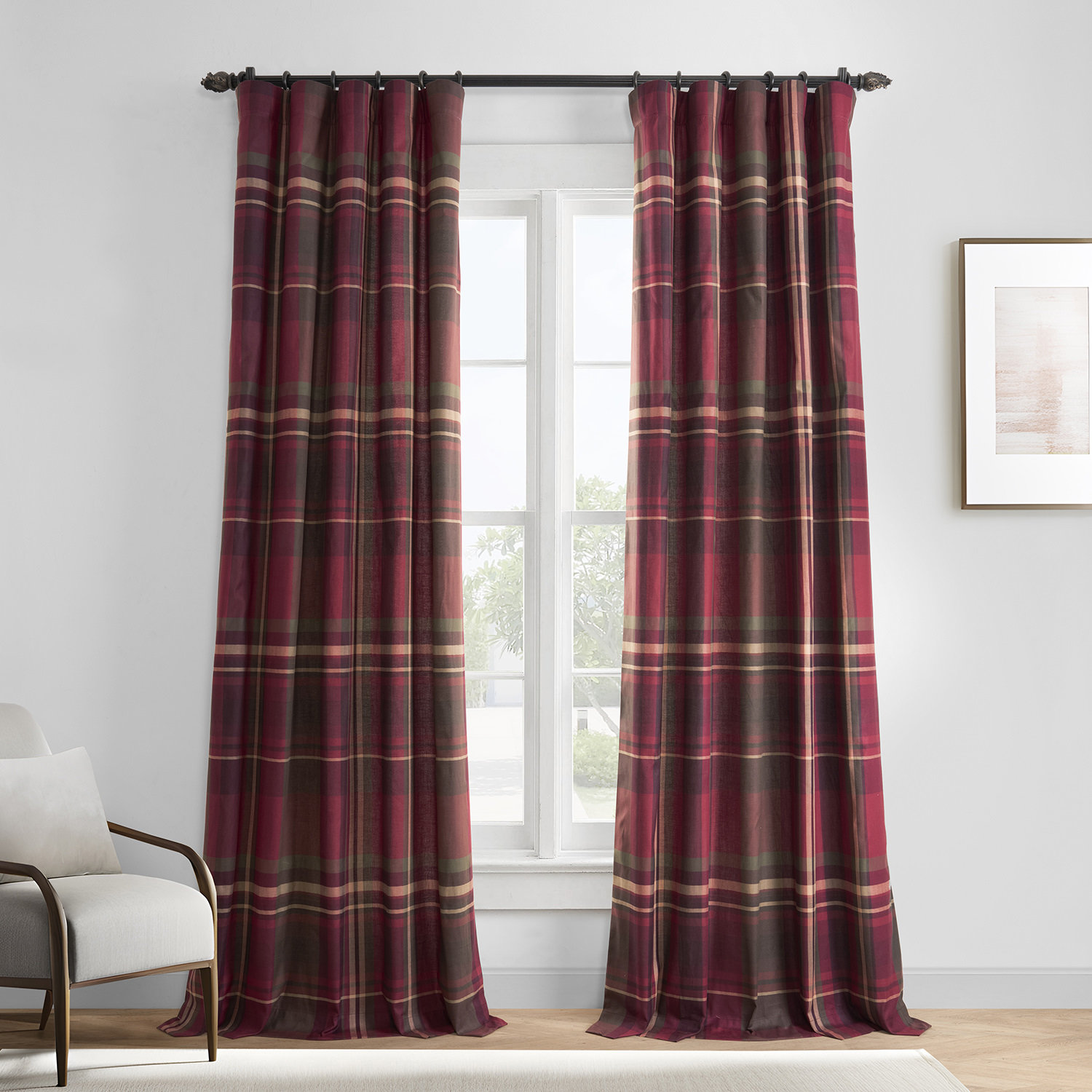 Gracie Oaks Plaid Heritage Weave Cotton Room Darkening Curtains For ...