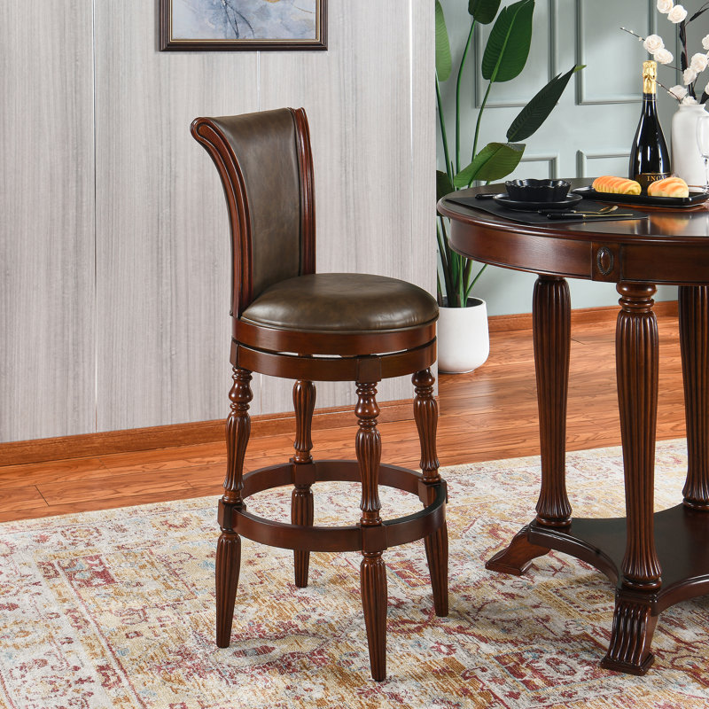 Canora Grey Laiklyn Swivel Solid Wood Bar Stool with PU Upholstered ...