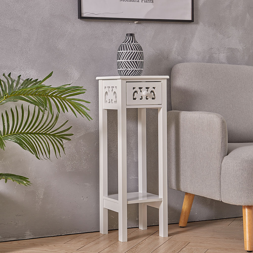 Brambly Cottage Murrell Compact Side Table: Solid Wood, Built-In Drawer ...