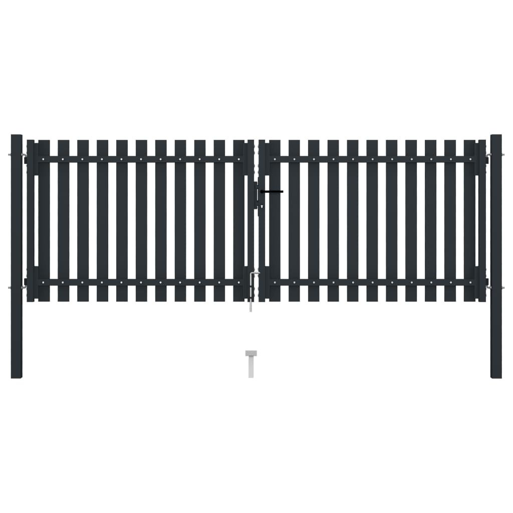 vidaXL Double Door Fence Gate Outdoor Entryway Gate Panels Steel ...