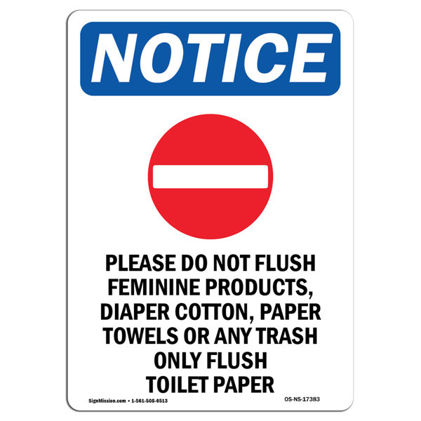 SignMission OSHA Notice - Please Do Not Flush Sign With Symbol | Heavy ...