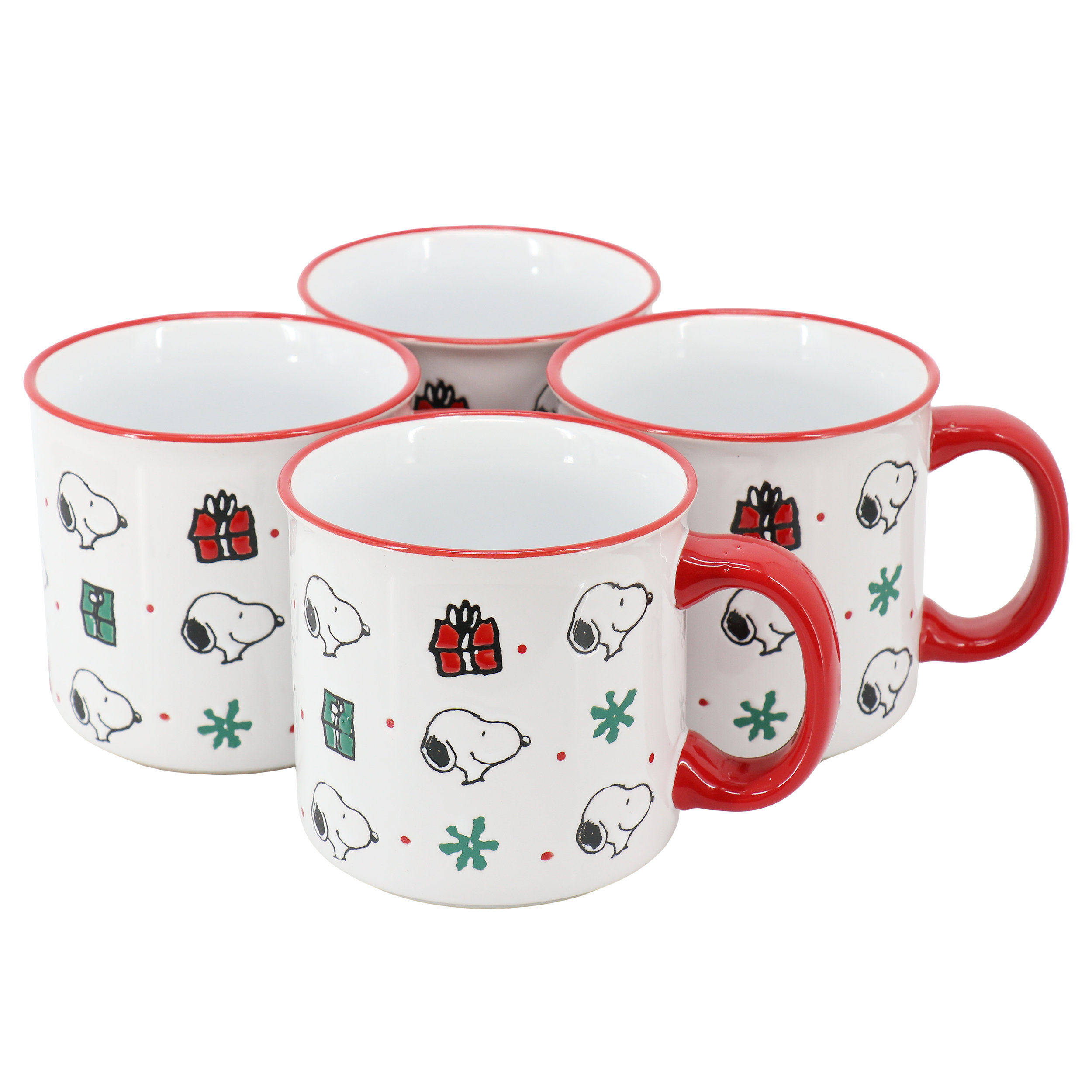 Peanuts Snoopy Christmas Gift 4 Piece 21 Ounce Stoneware Camper Mug Set ...