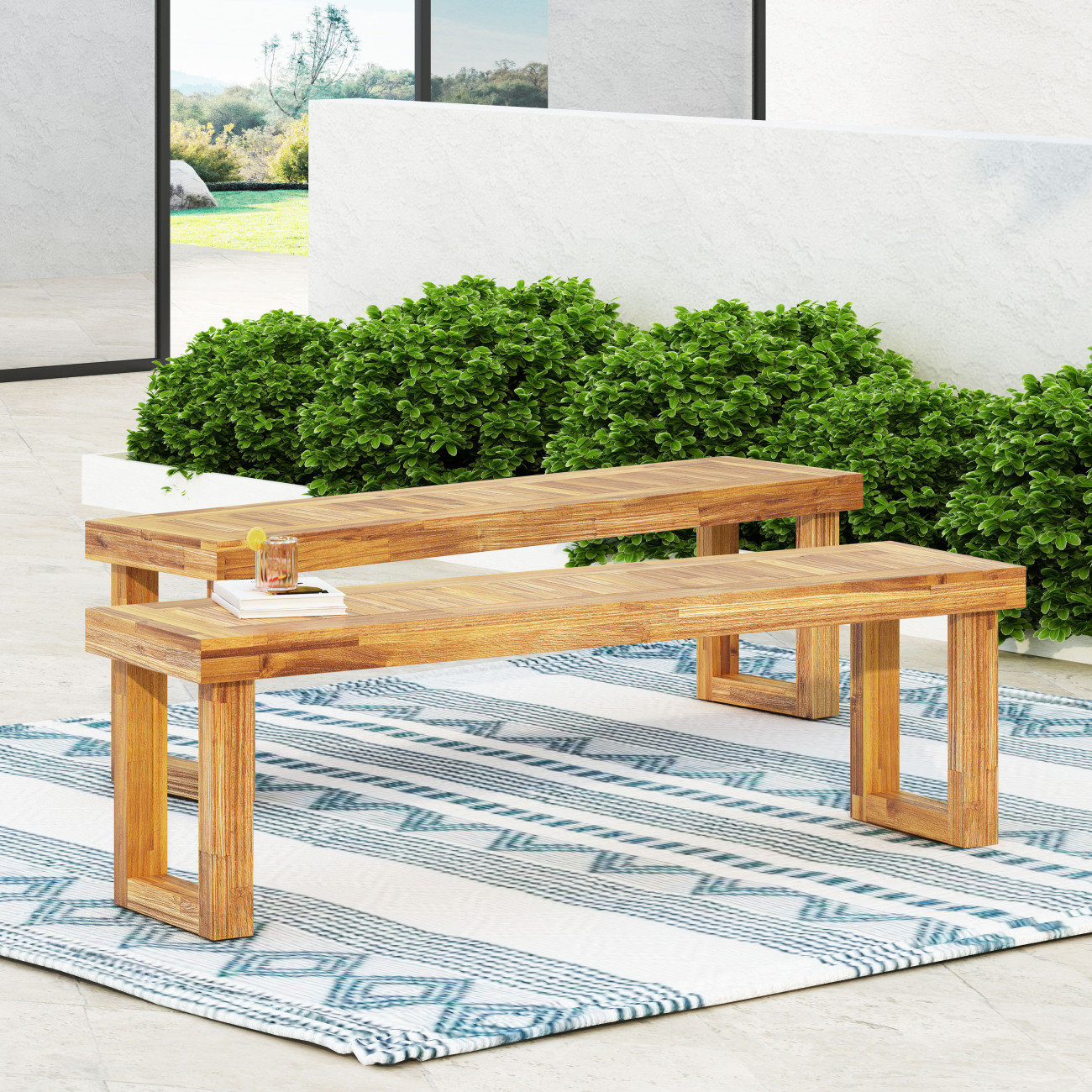 One Allium Way® Set Of 2 Benches With Wood Frame For Dining Area | Wayfair