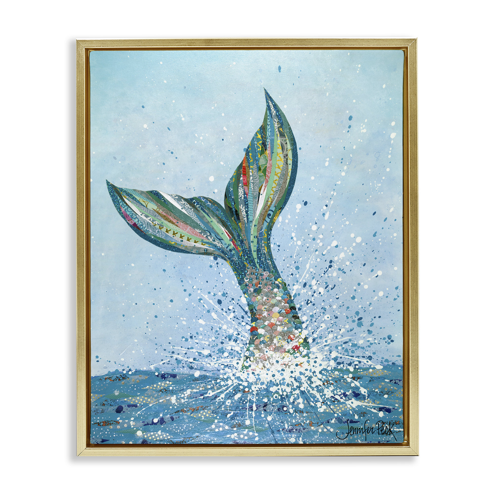 Dovecove Diving Mermaid Tail Framed Floater Canvas Wall Art by Jennifer ...
