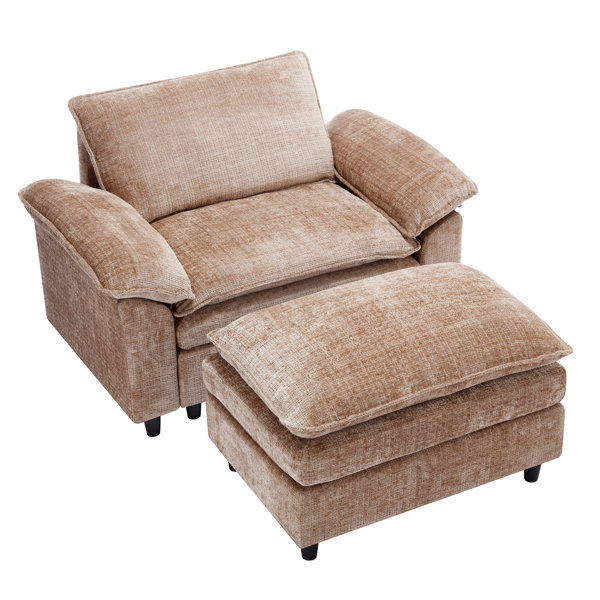 GAFIKY Modern Oversized Chair With Ottoman, Comfy Chenille Accent Chair ...