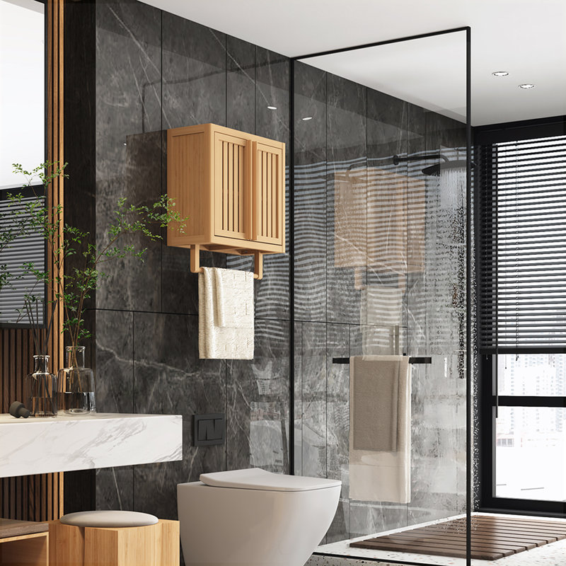 Ebern Designs Amelea Bamboo Freestanding Bathroom Cabinet | Wayfair