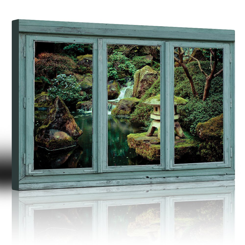 IDEA4WALL Window Scene "Vintage Teal Window Looking Out Into A Lake ...