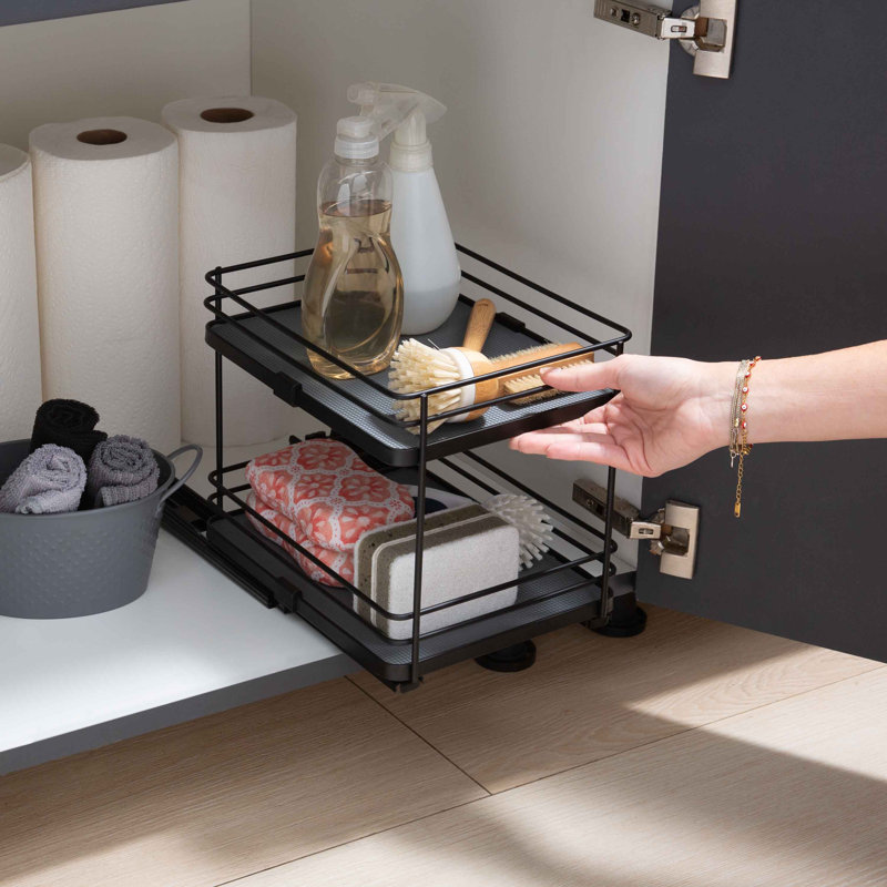 Rebrilliant 2 Tier Slide Out Shelf Organizer in Matte Black | Wayfair