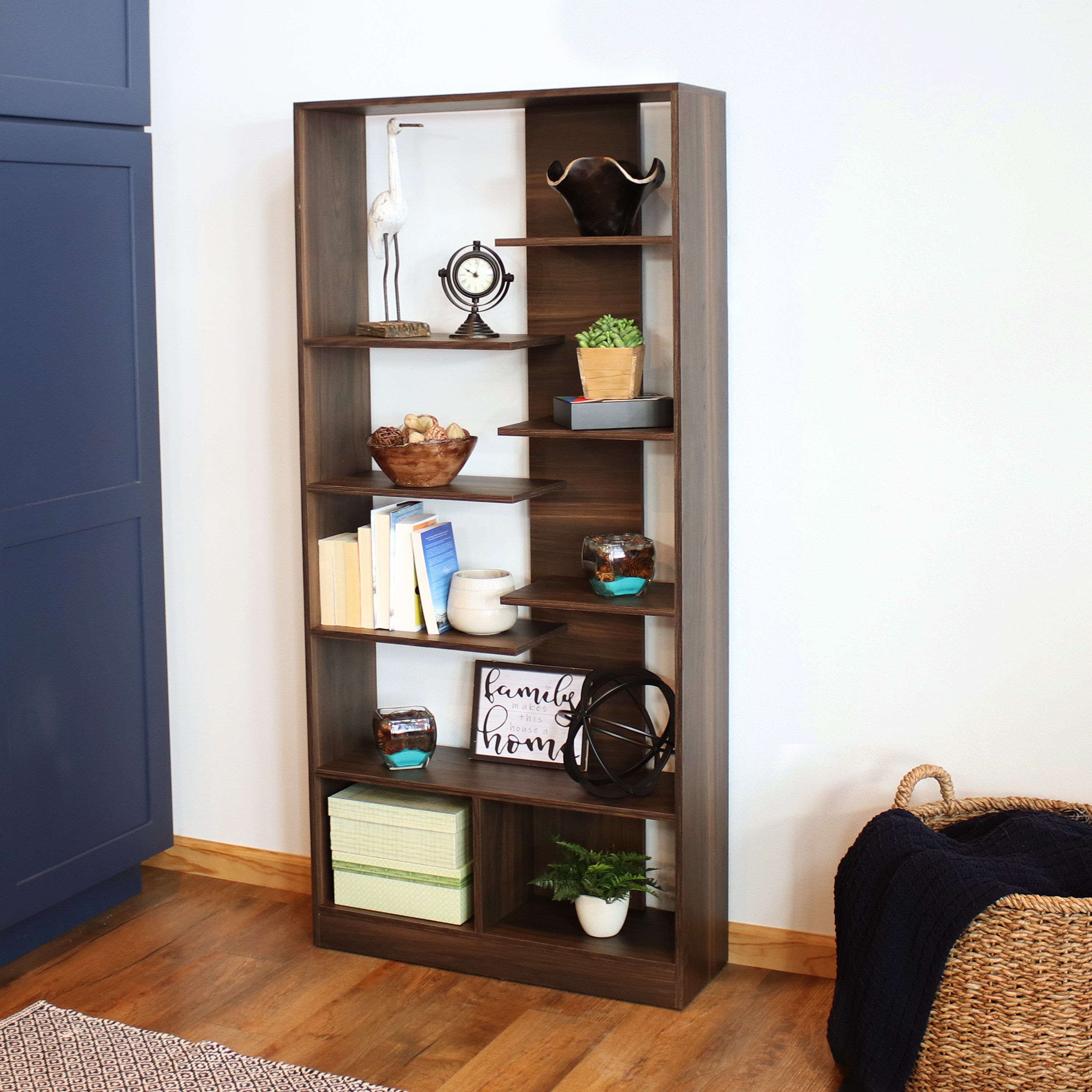 Latitude Run® Rosalee Freestanding 9-Tier Open-Back Bookshelf, Coffee ...