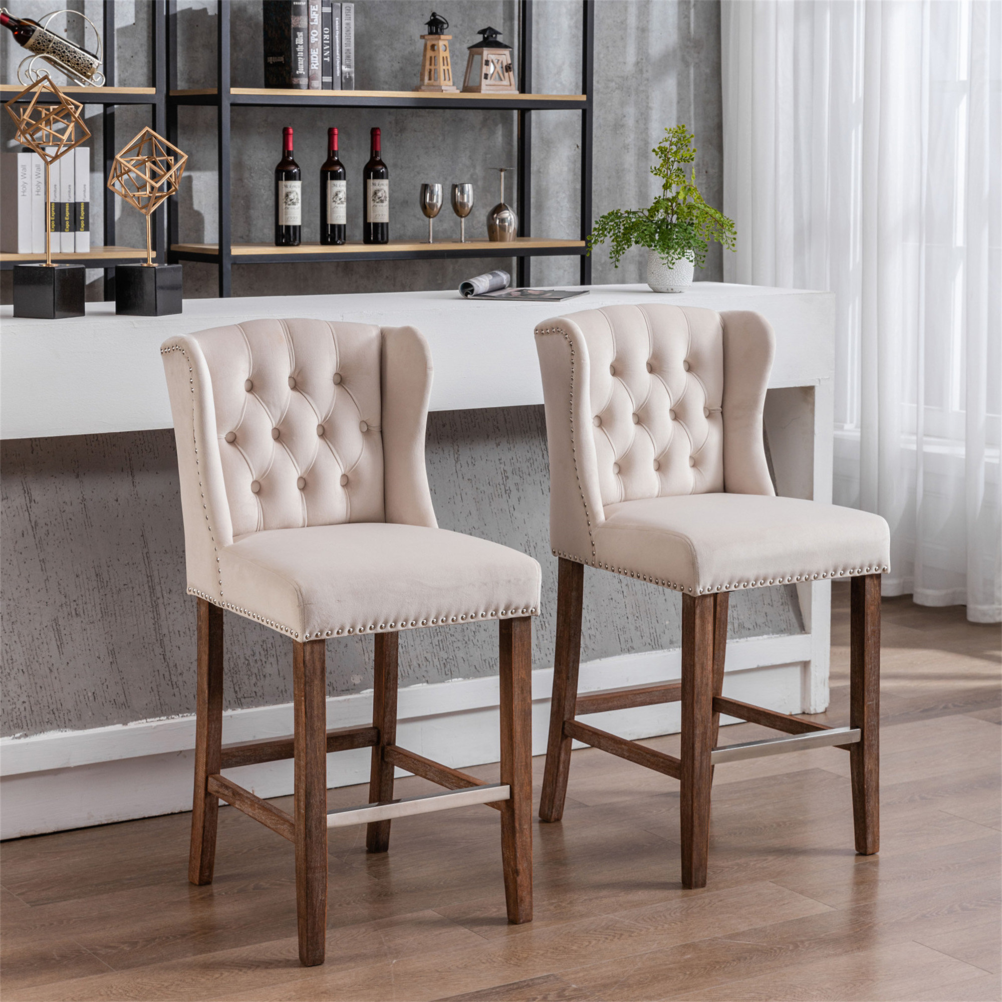 Mercer41 Modern Upholstered Bar Stools With Comfortable Tufted For Home ...