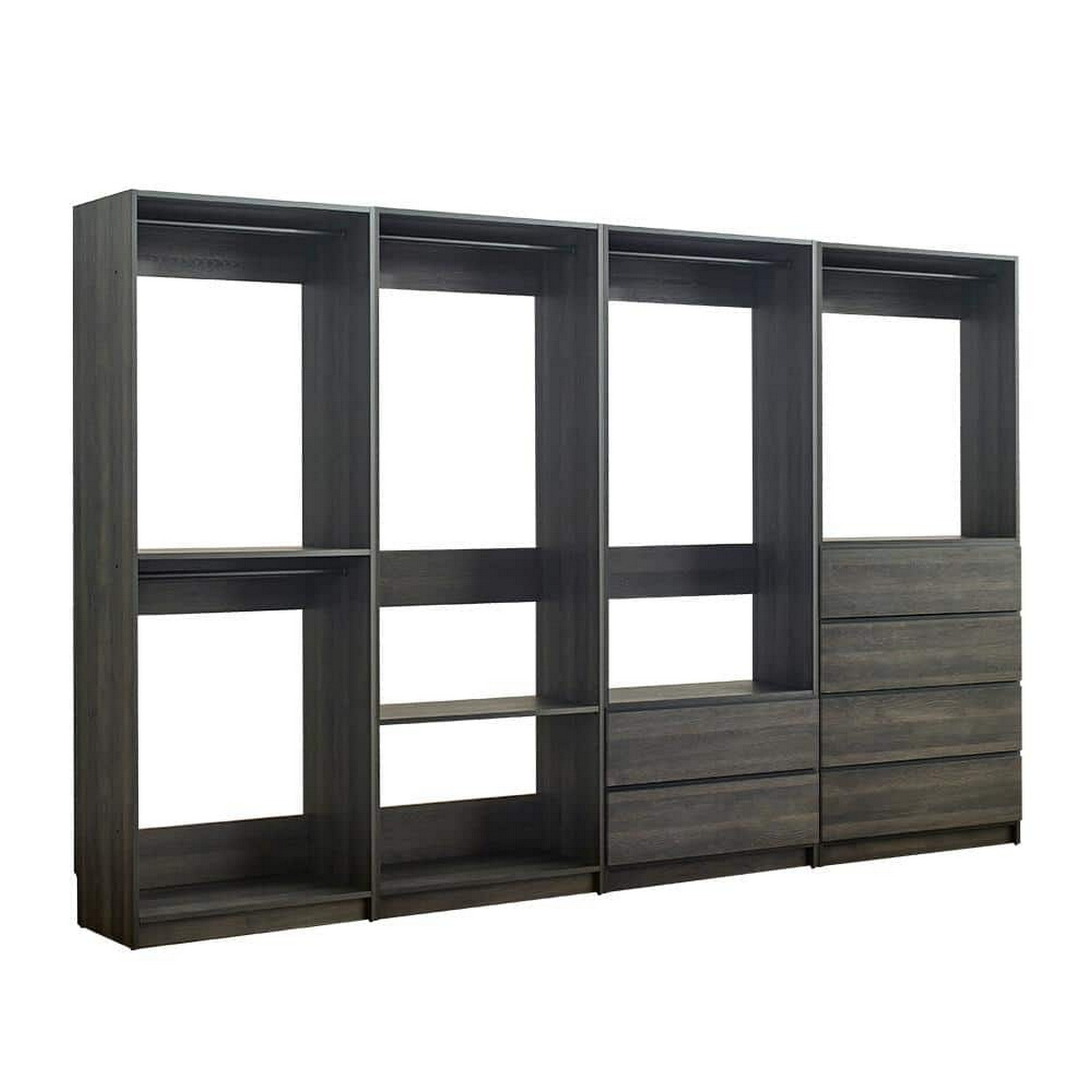 Benjara Dee Modular Closet System, 6 Shelves, 5 Hanging Rods, Gray Wood ...