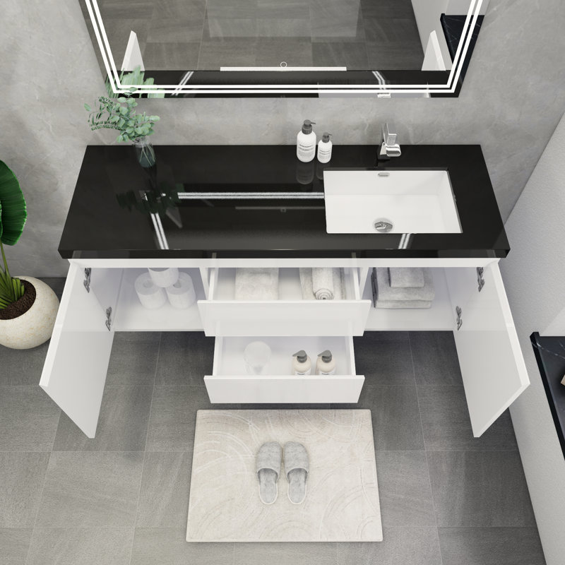 Ivy Bronx Castin 60" Wall-Mounted Single Right Sink Bathroom Vanity Set ...