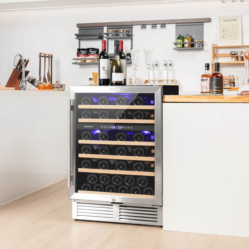 Costway 24'' 51 Bottle Dual Zone Free-standing Wine Refrigerator | Wayfair
