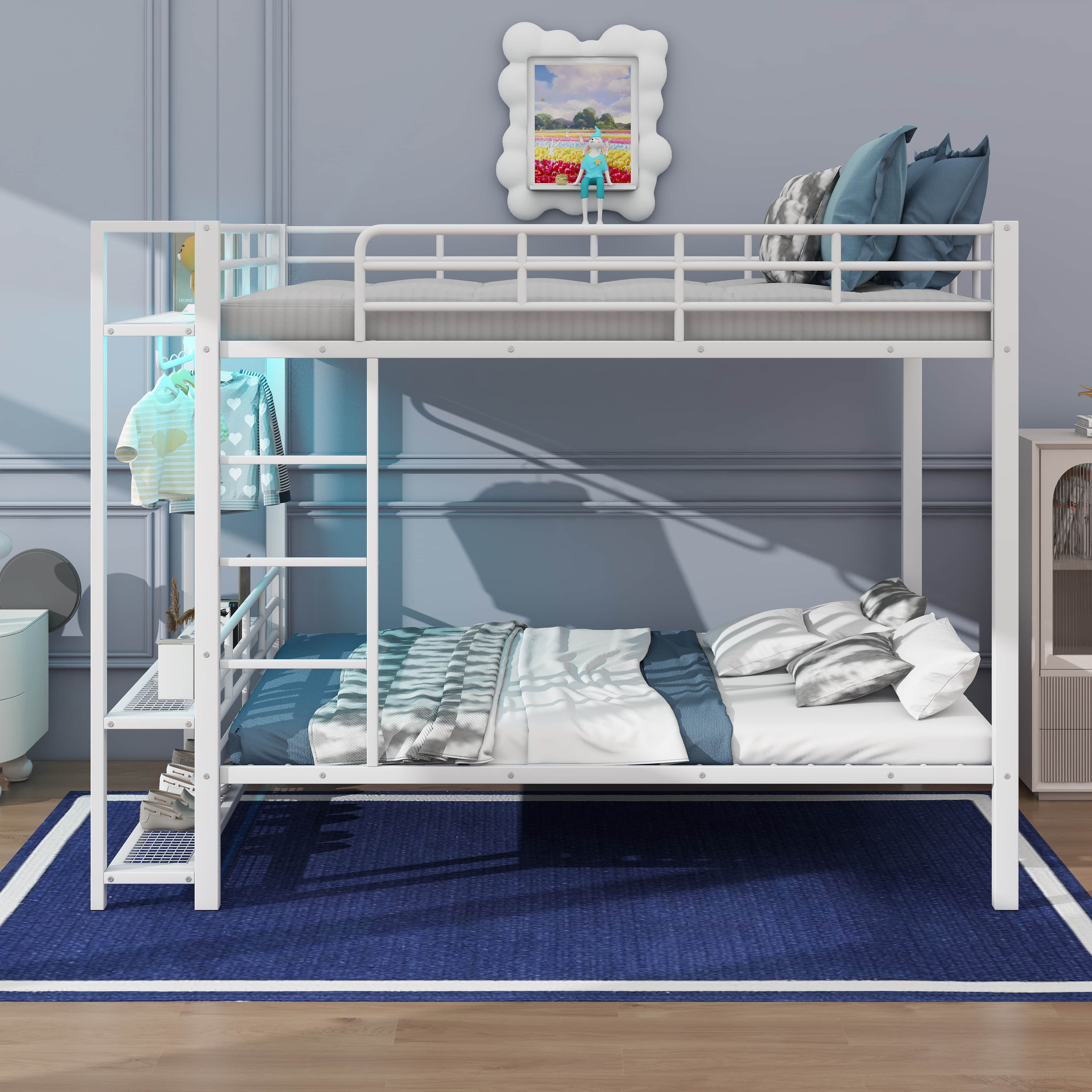 Isabelle & Max™ Metal Bunk Bed With LED Lighting, Mesh Storage Racks ...