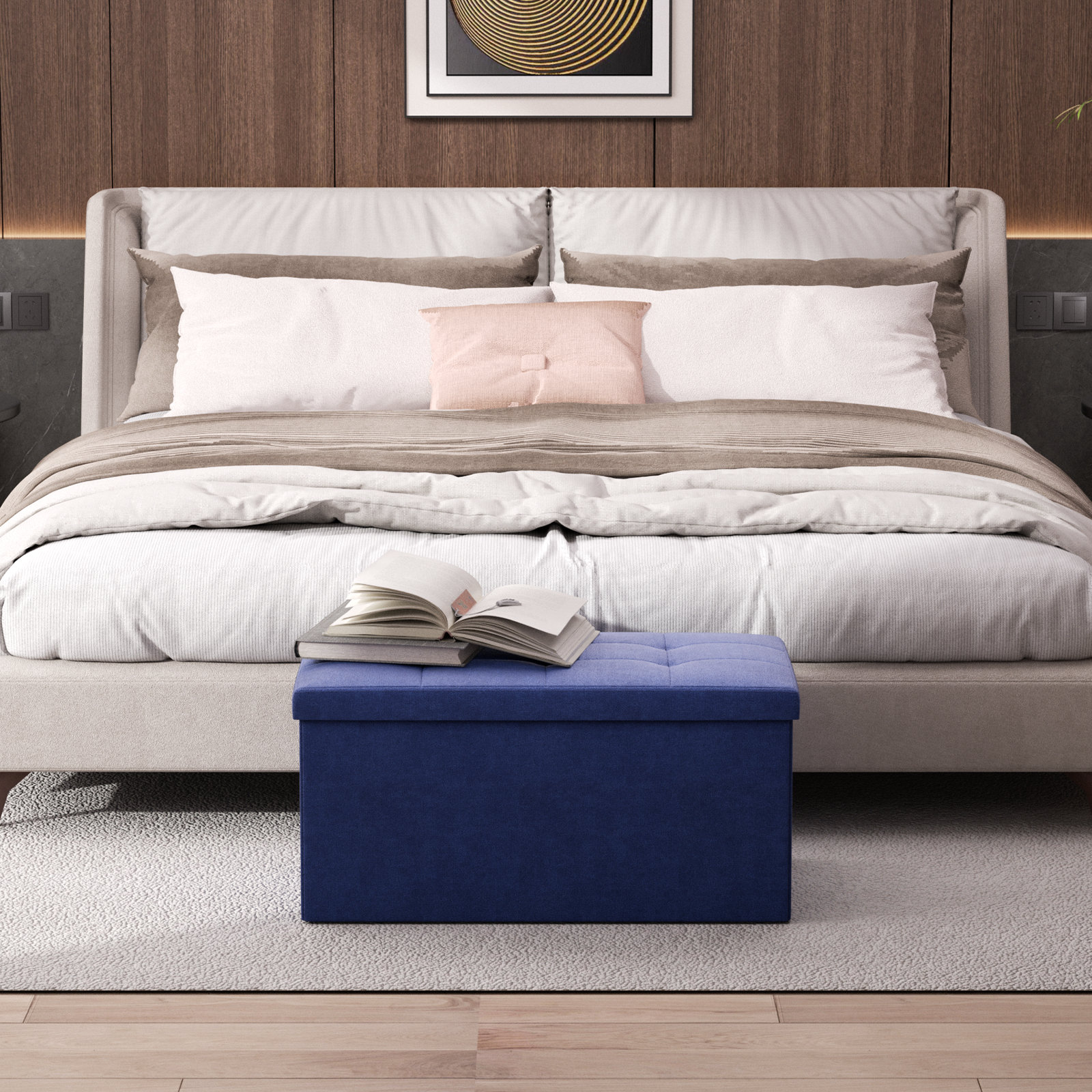 Winston Porter 30" Collapsible Storage Ottoman Bench, Cotton-Linen ...