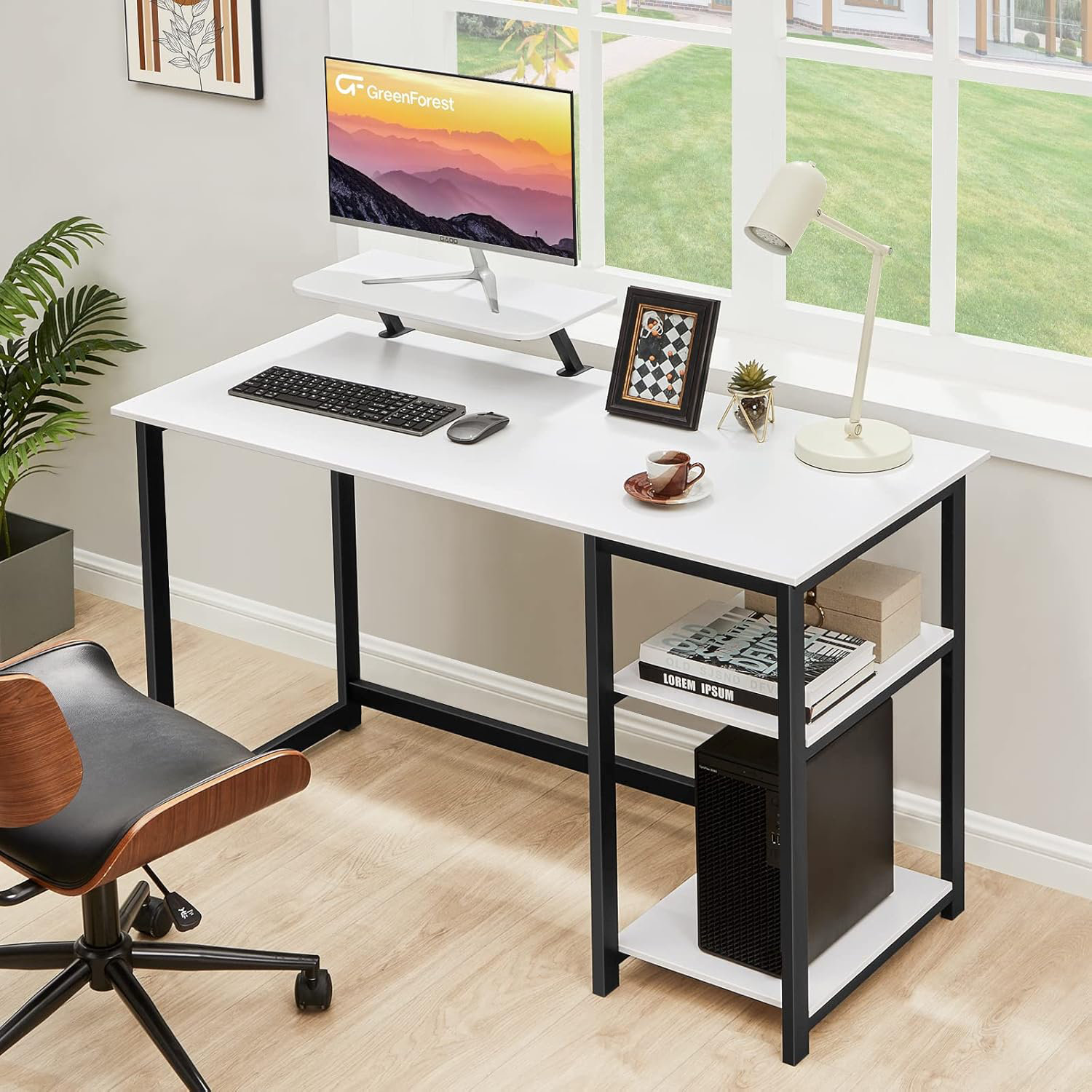 Latitude Run® Computer Desk With Monitor Stand And Reversible Storage ...