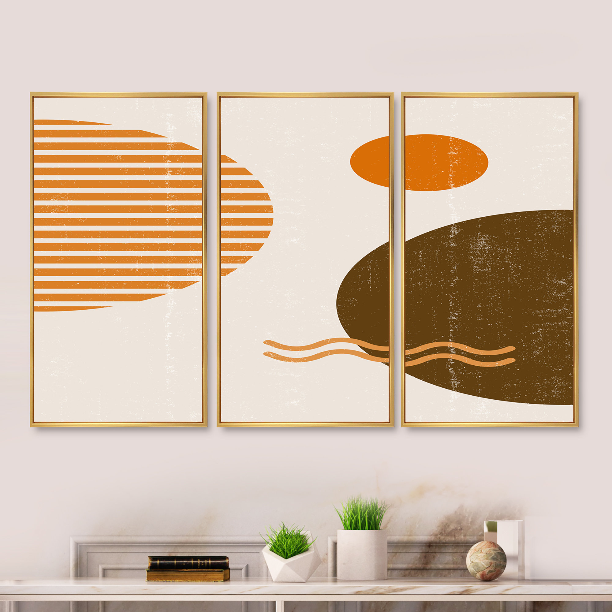 Design Art Abstract Minimal Sun And Moon In Earth Tones III - Modern ...