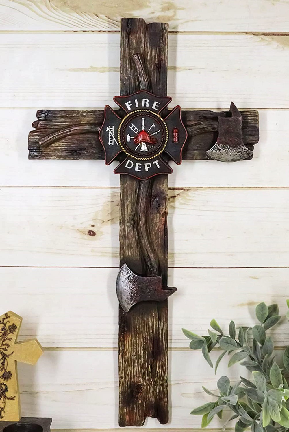 Trinx 19.75" H Rustic Western Fire Department Maltese Emblem Badge And ...