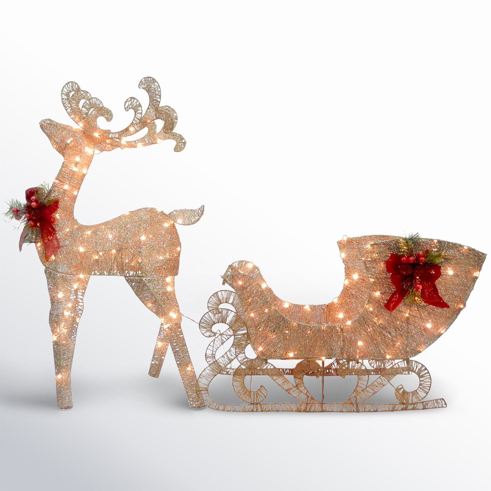 National Tree Company Reindeer and Santas Sleigh with LED Lights ...