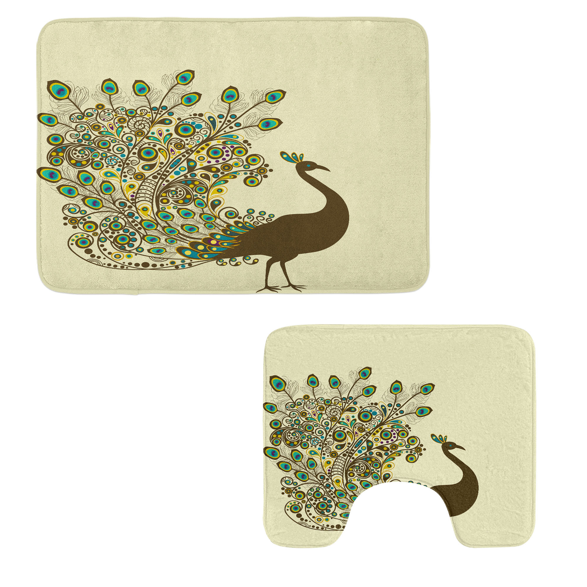 Dakota Fields Peacock Bathroom Rug Set 2 Pieces Rectangle & Contour ...