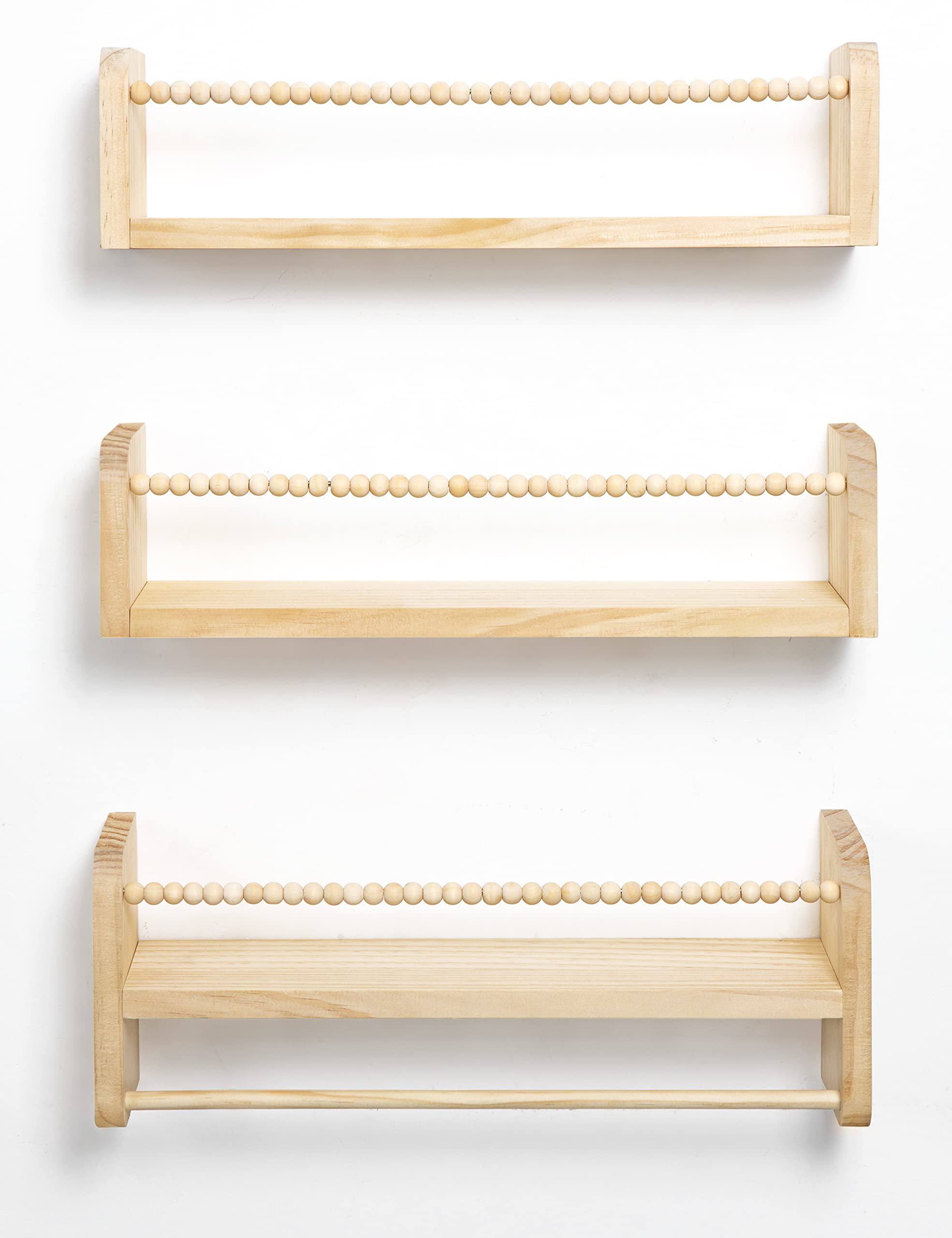 OUMIKEJI Floating Shelves For Wall, Set Of 3 Book Shelves Natural Wood ...