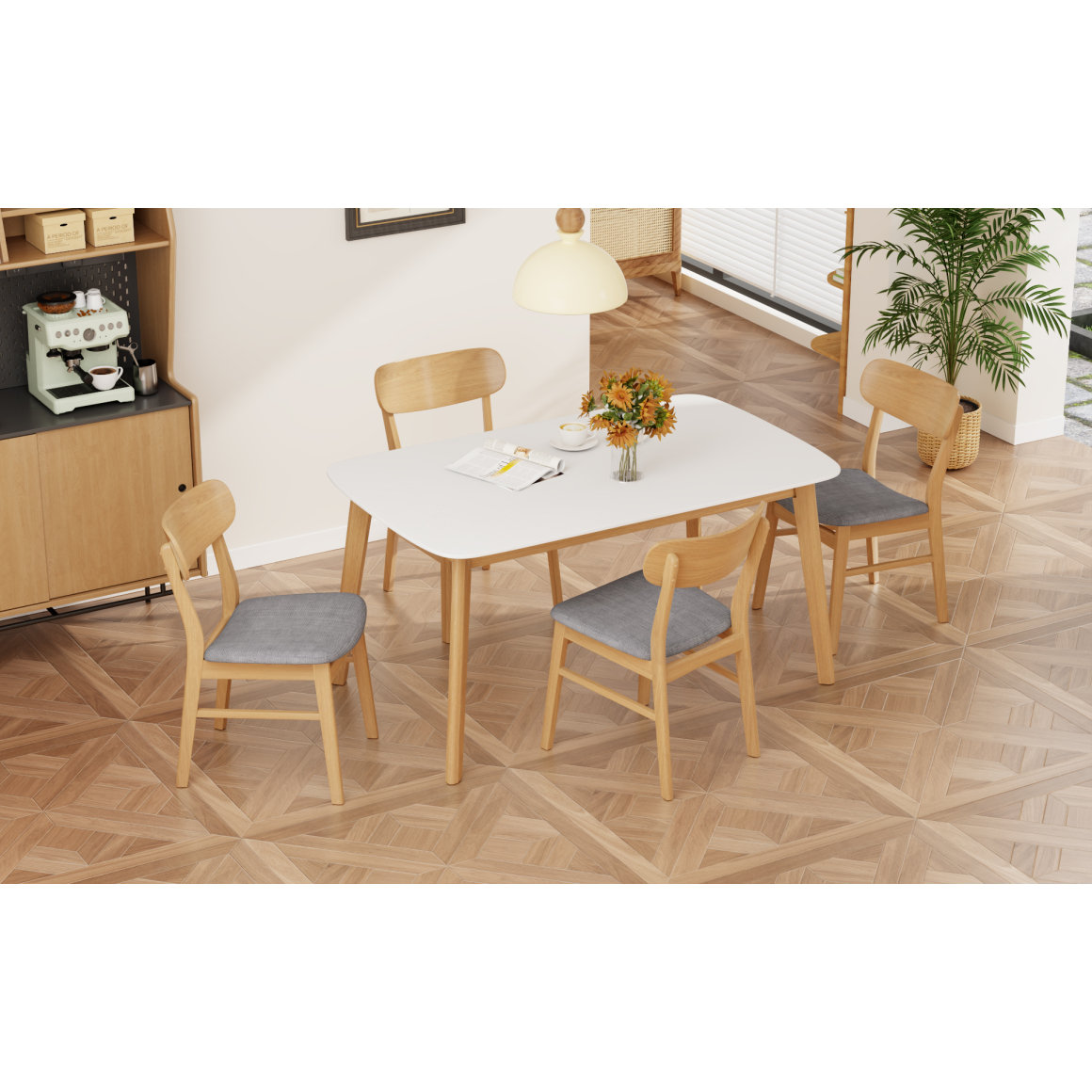 George Oliver 5-Piece Mid-Century Modern Dining Set - Solid Wood Frame ...