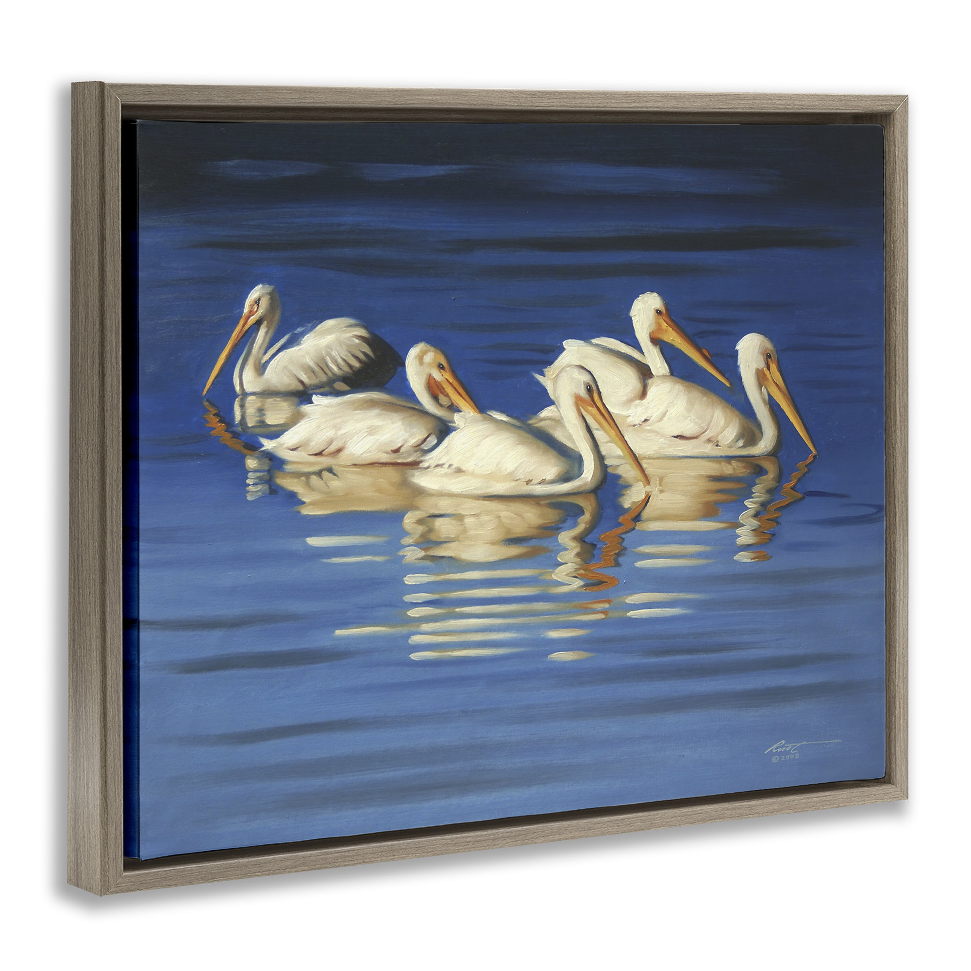 Highland Dunes Pelican Flock Lake Ripples Black Framed Floater Canvas ...