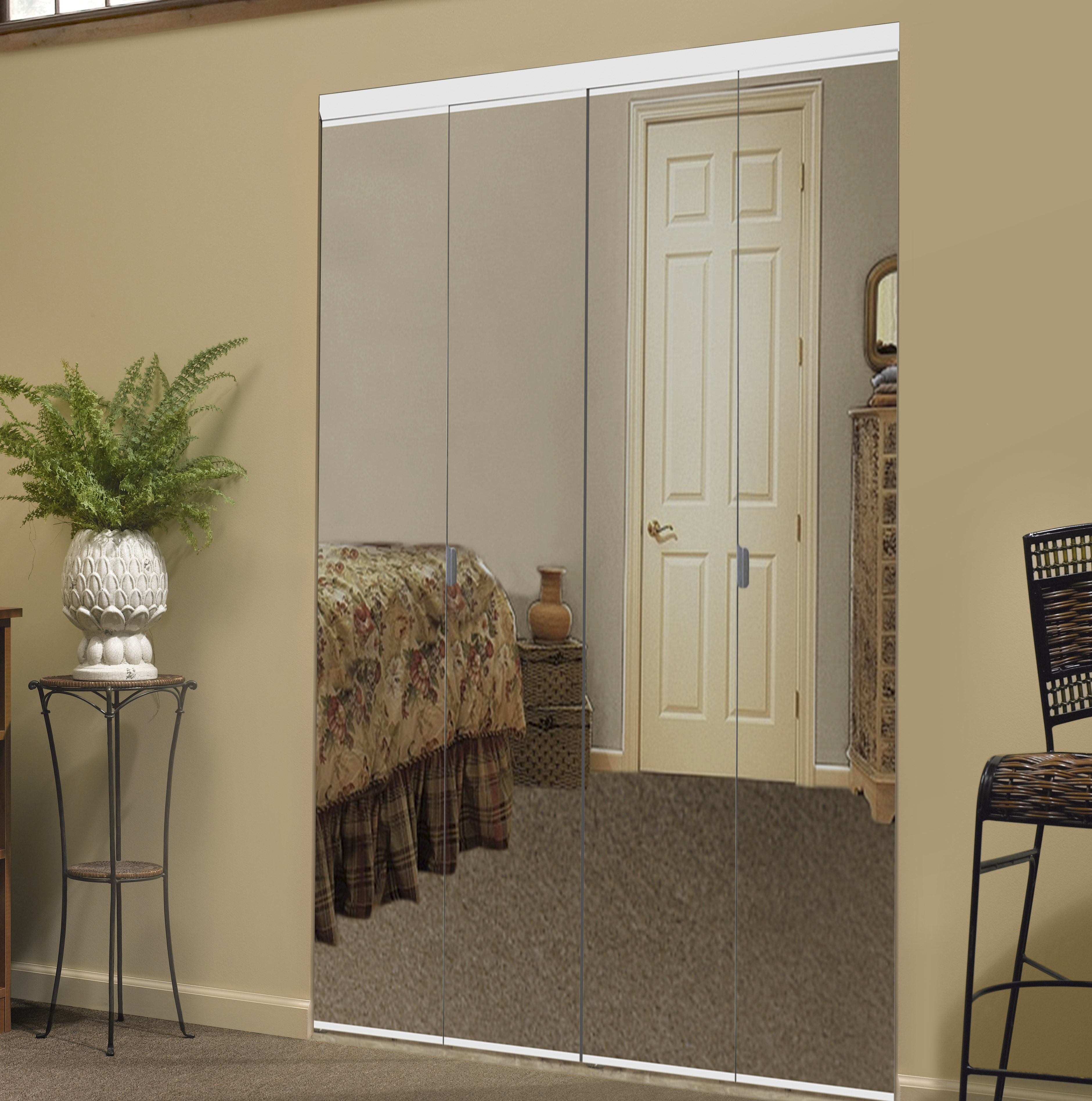 Custom Door and Mirror 96'' Solid + Manufactured Wood Mirrored Bi-Fold ...