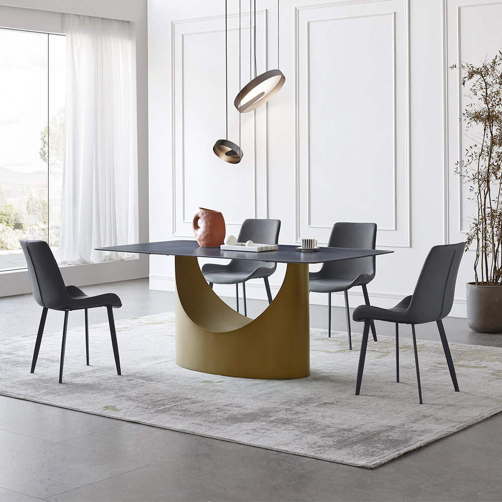 Everly Quinn Hobart Modern Dining Table with Rectangular Sintered Stone ...