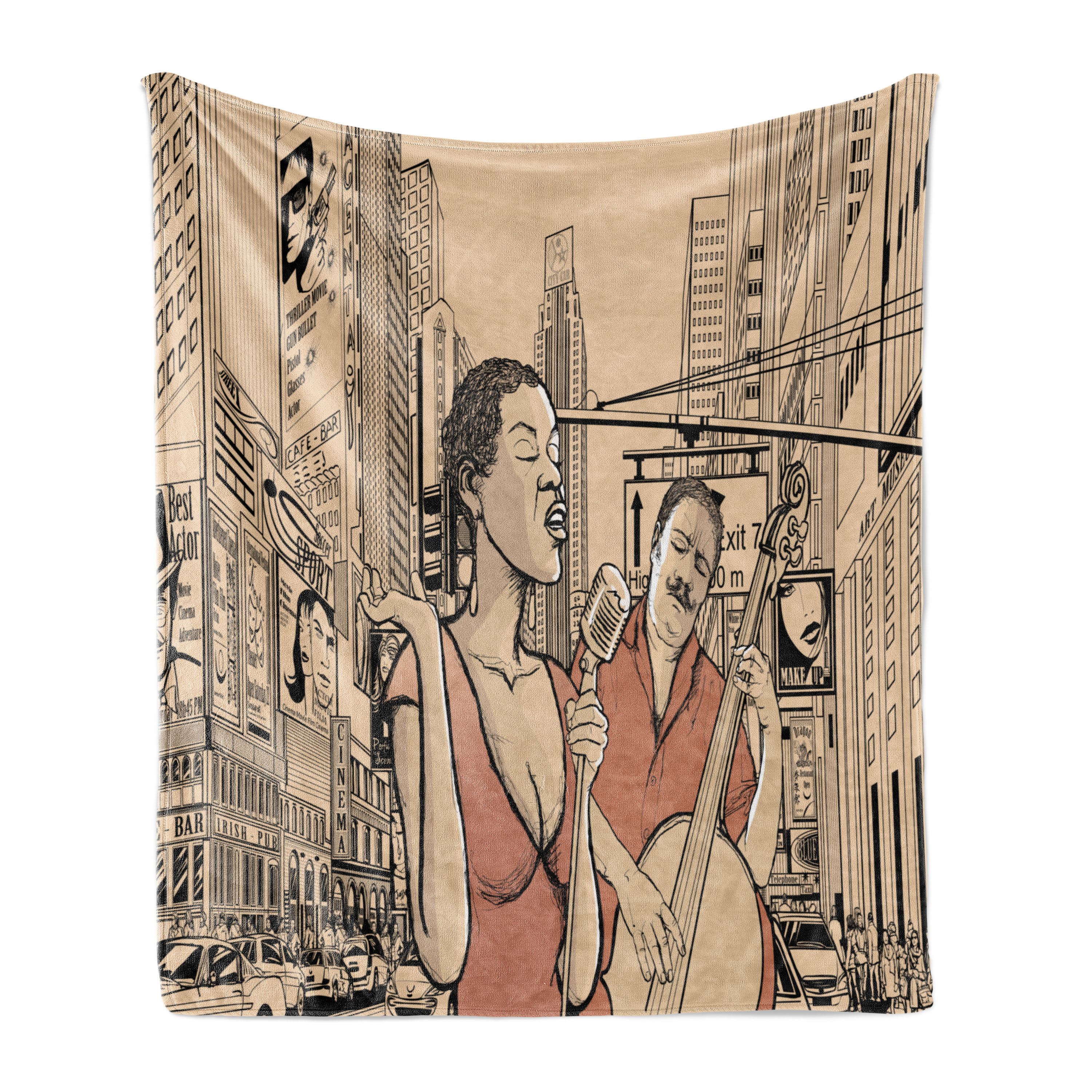 Ambesonne New York Fleece Throw Blanket Jazz Singer Guitarist Brown ...