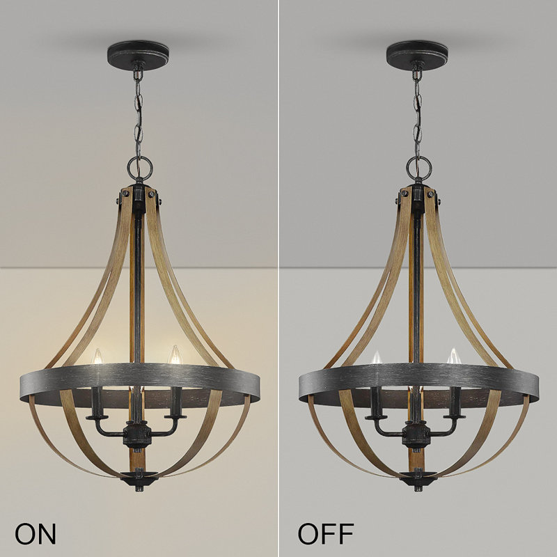 August Grove® Lystra 18" 3-Light Retro Industrial Style Distressed Oak ...