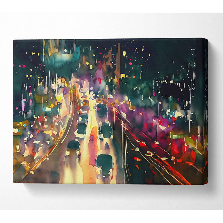 Latitude Run Busy Night Traffic Lights - Wrapped Canvas Art Prints ...