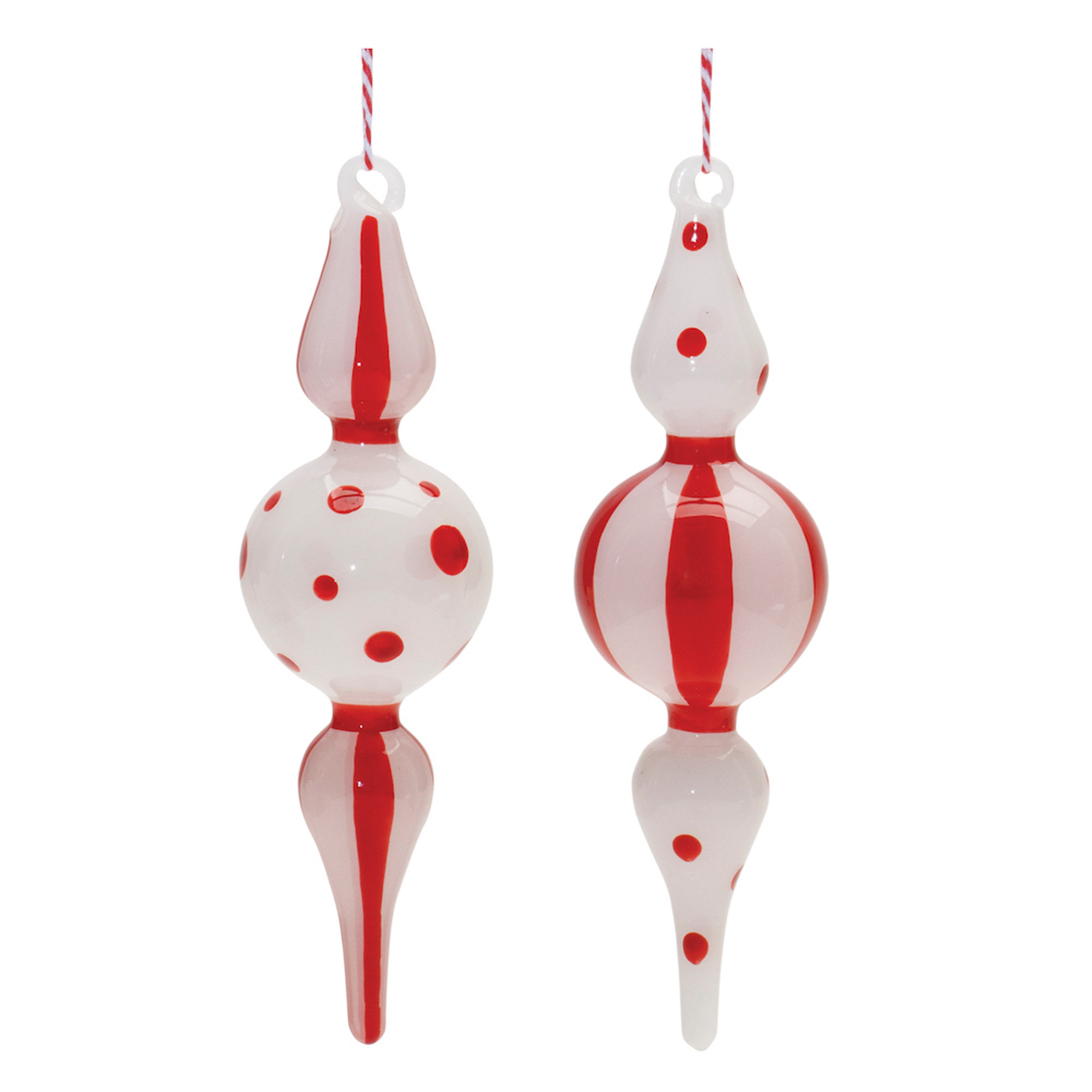 Melrose International Glass Peppermint Finial Drop Ornament (Set of 12 ...