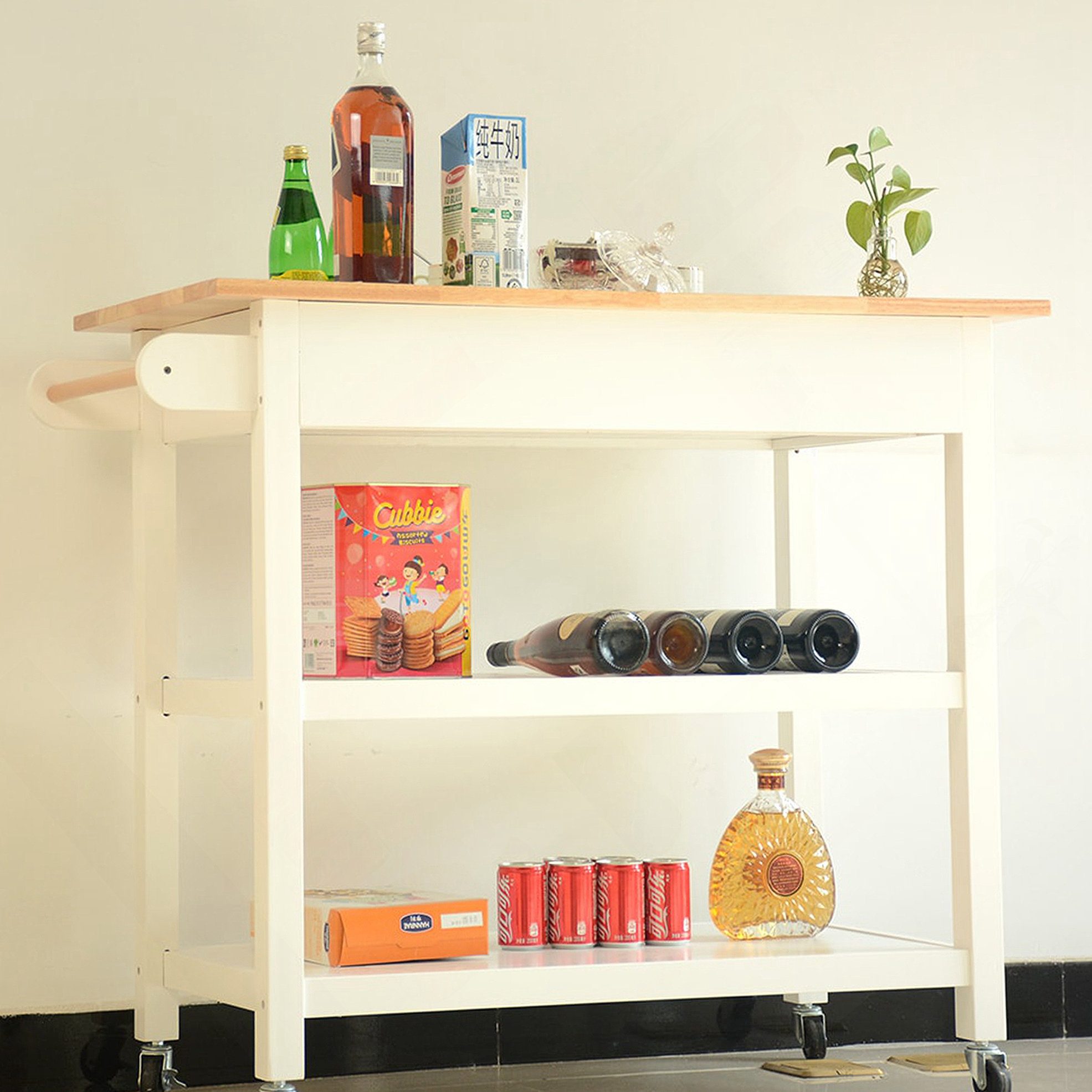Ebern Designs Kitchen Island Cart with drawers, cabinets, wine racks ...
