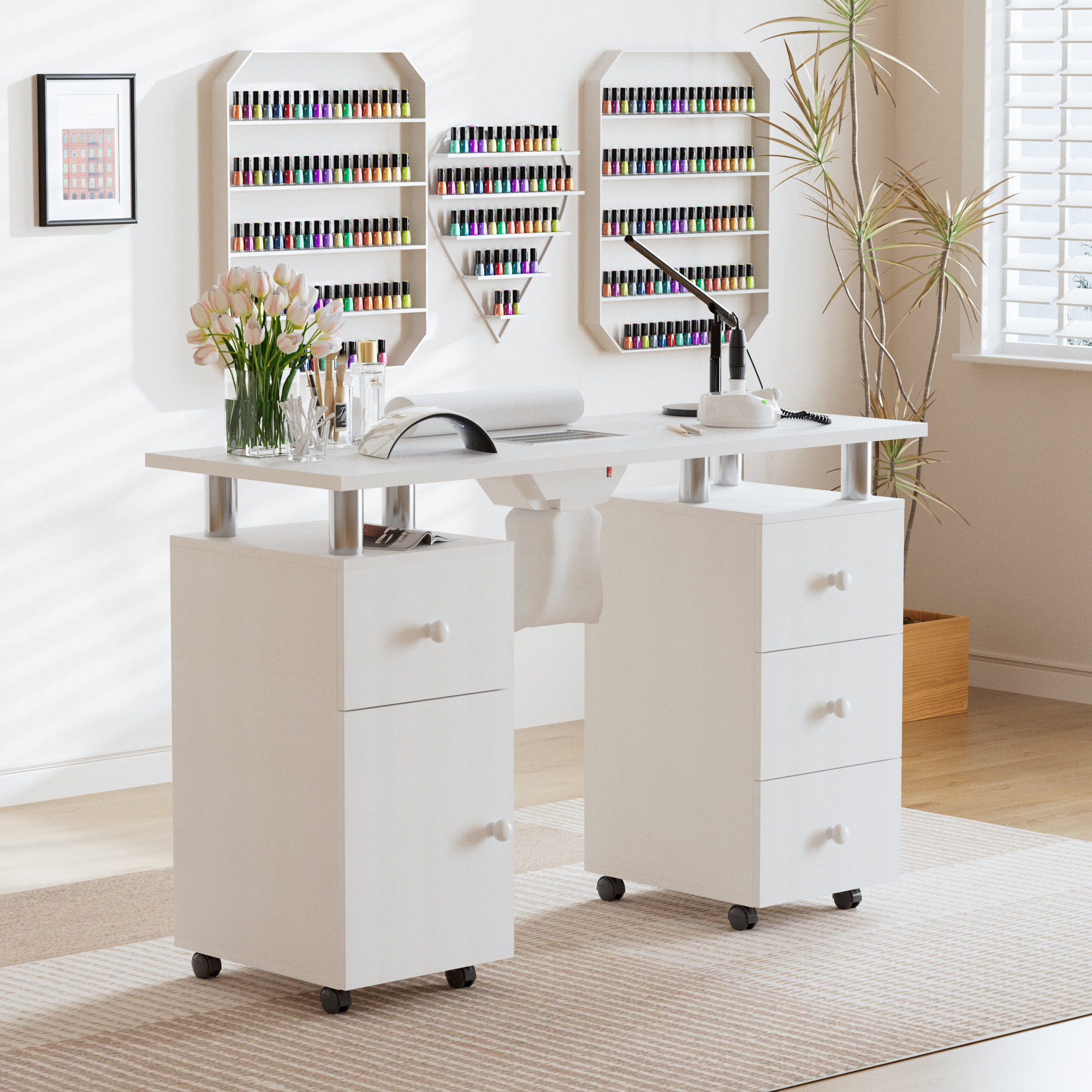 Orren Ellis Manicure Desk For Nail Tech 47 Inch Nail Table W/Electric ...