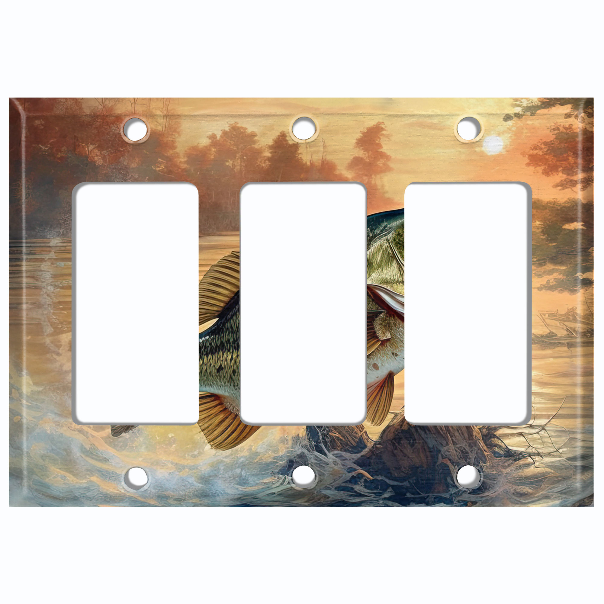WorldAcc Metal Light Switch Plate Outlet Cover (Fishing Sea Bass Sunset ...
