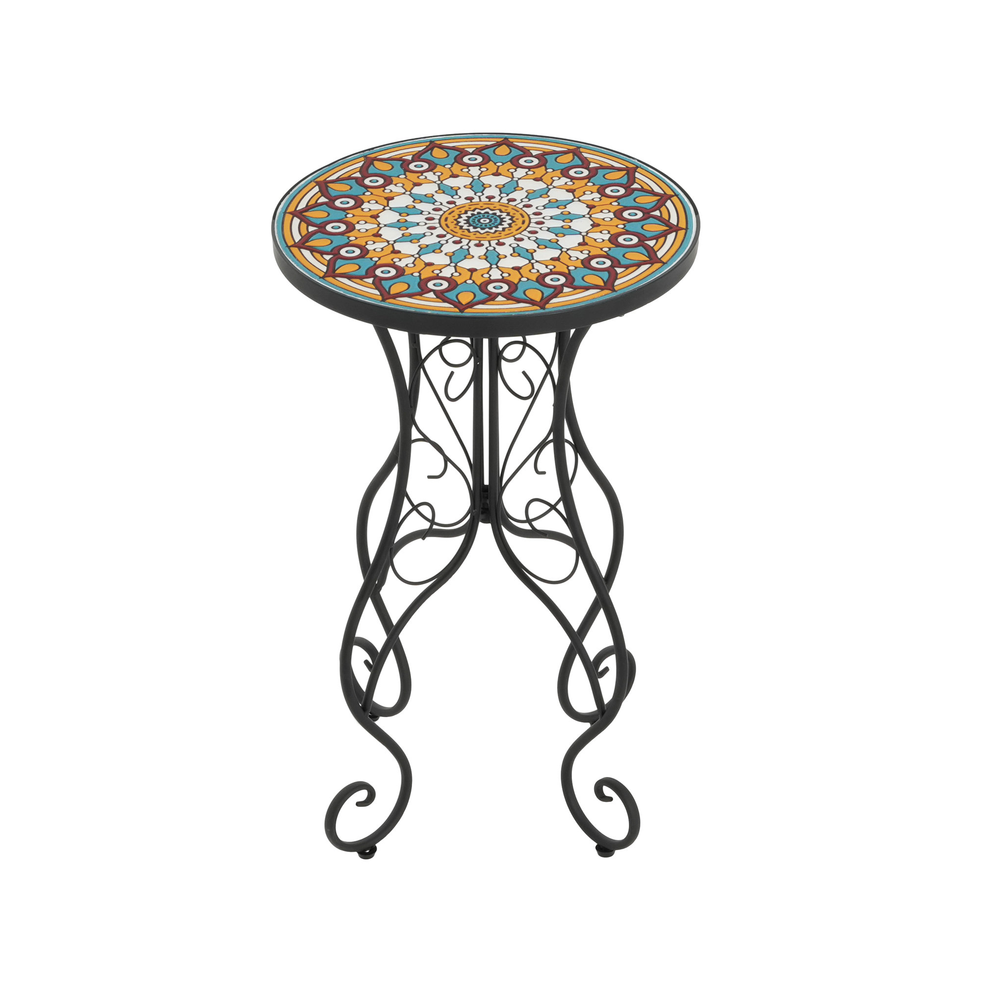 Dakota Fields Round Ceramic Outdoor Side Table,Colorful+Black | Wayfair