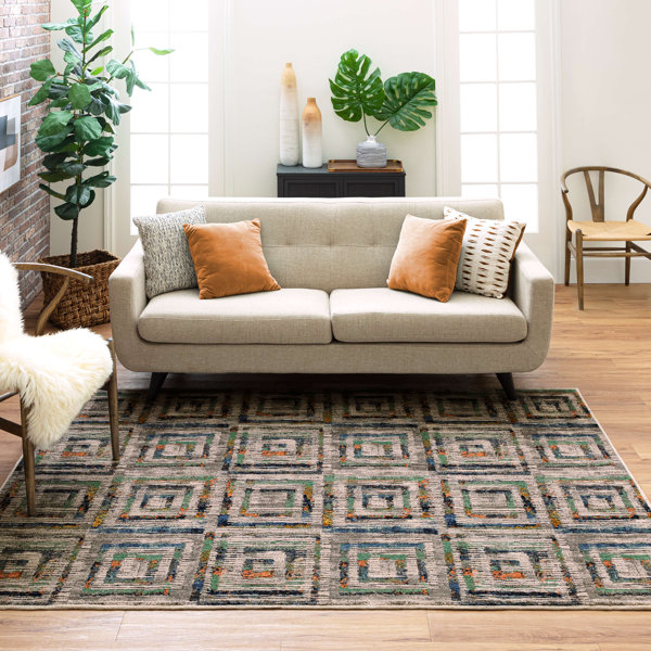 Scott Living Weathered Squares Teal/Gold/Gray Rug | Wayfair