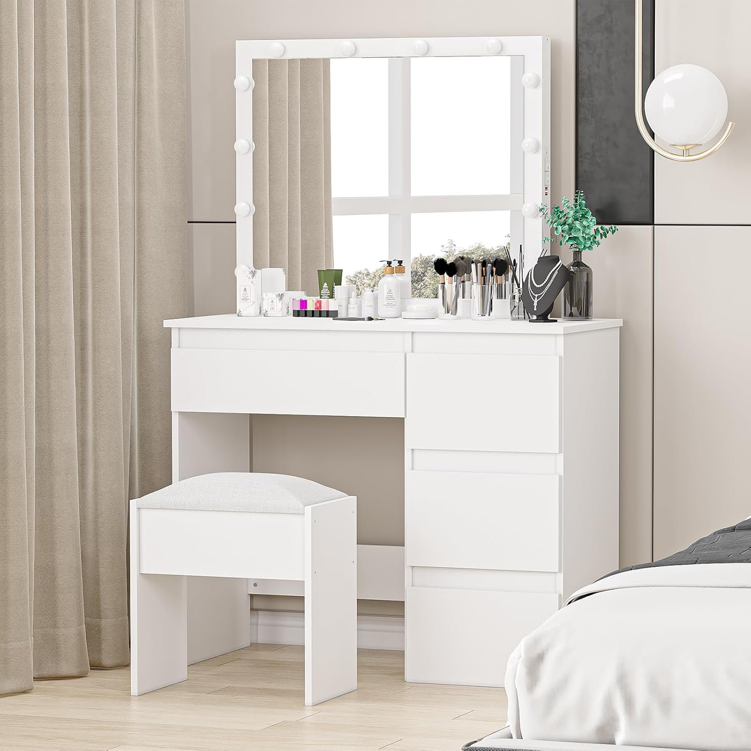 Latitude Run® Makeup Vanity Desk With Mirror & Lights, Vanity Desk With ...