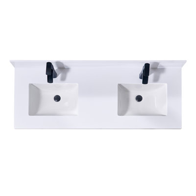 Altair Viterbo 61" Double Bathroom Vanity Top in High Gloss White Stone ...