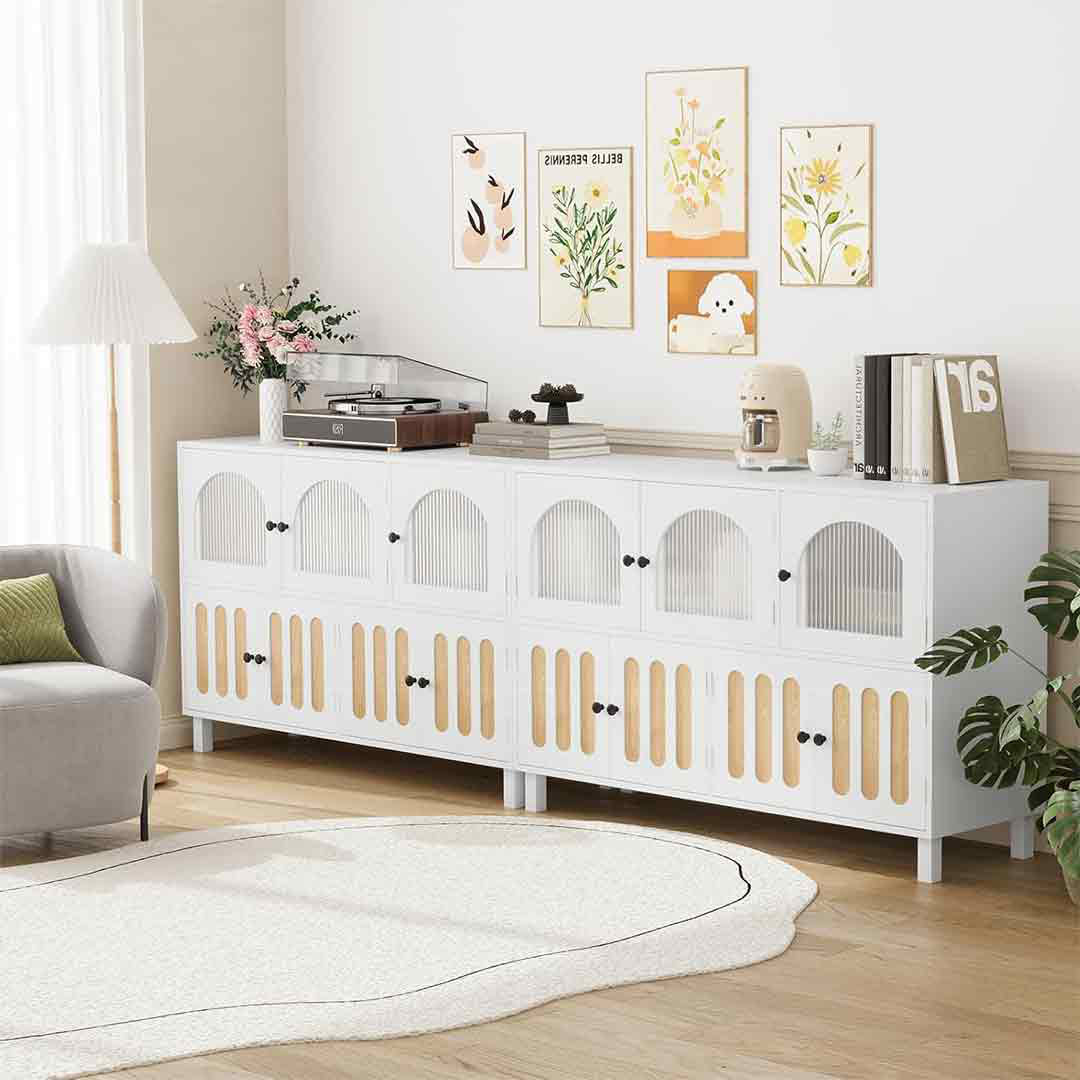 Latitude Run® Buffet Cabinet With Arched Glass Doors, Modern Sideboard ...