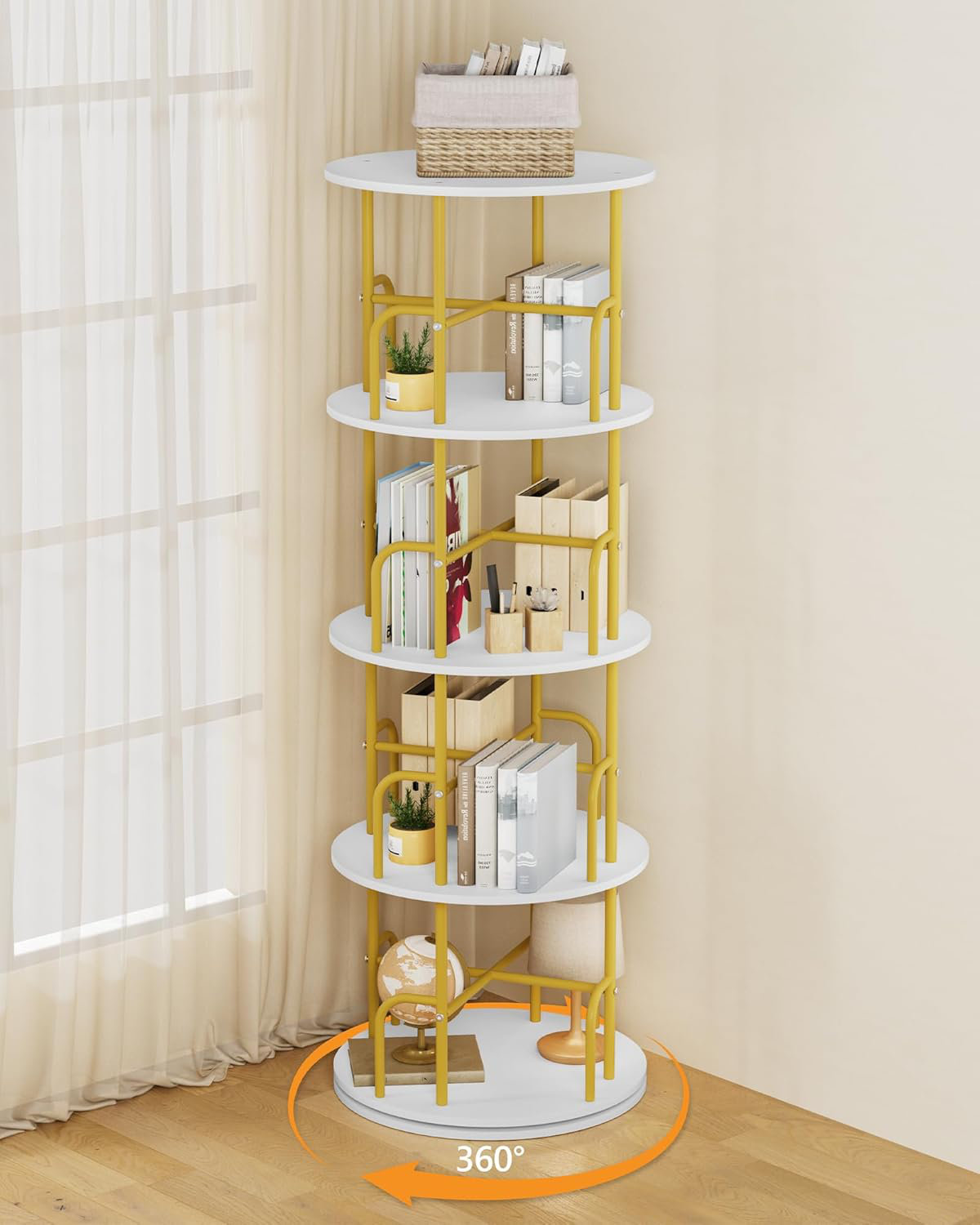 Corrigan Studio® 5-Tier Rotating Bookshelf, 360° Spinning Bookcase ...