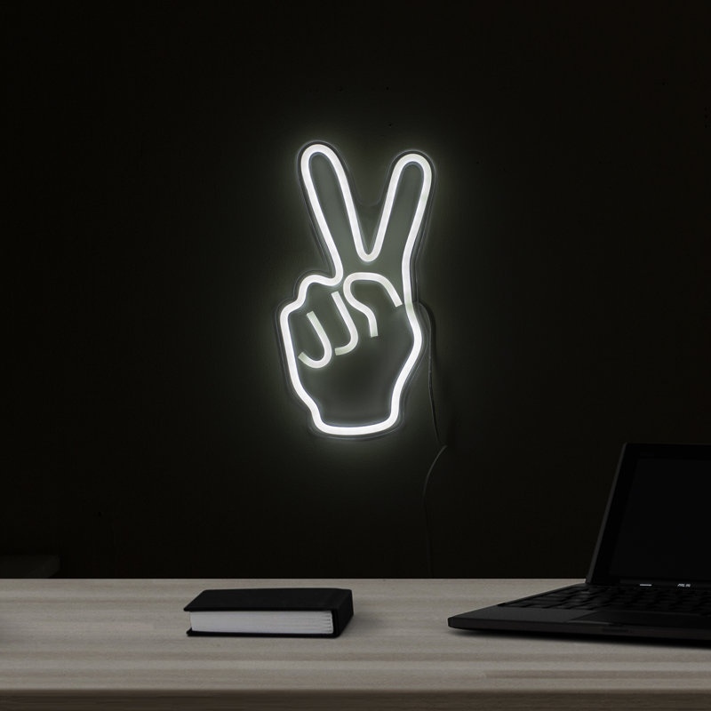 Northlight Seasonal 15" Bright White Neon Style Peace Fingers LED ...