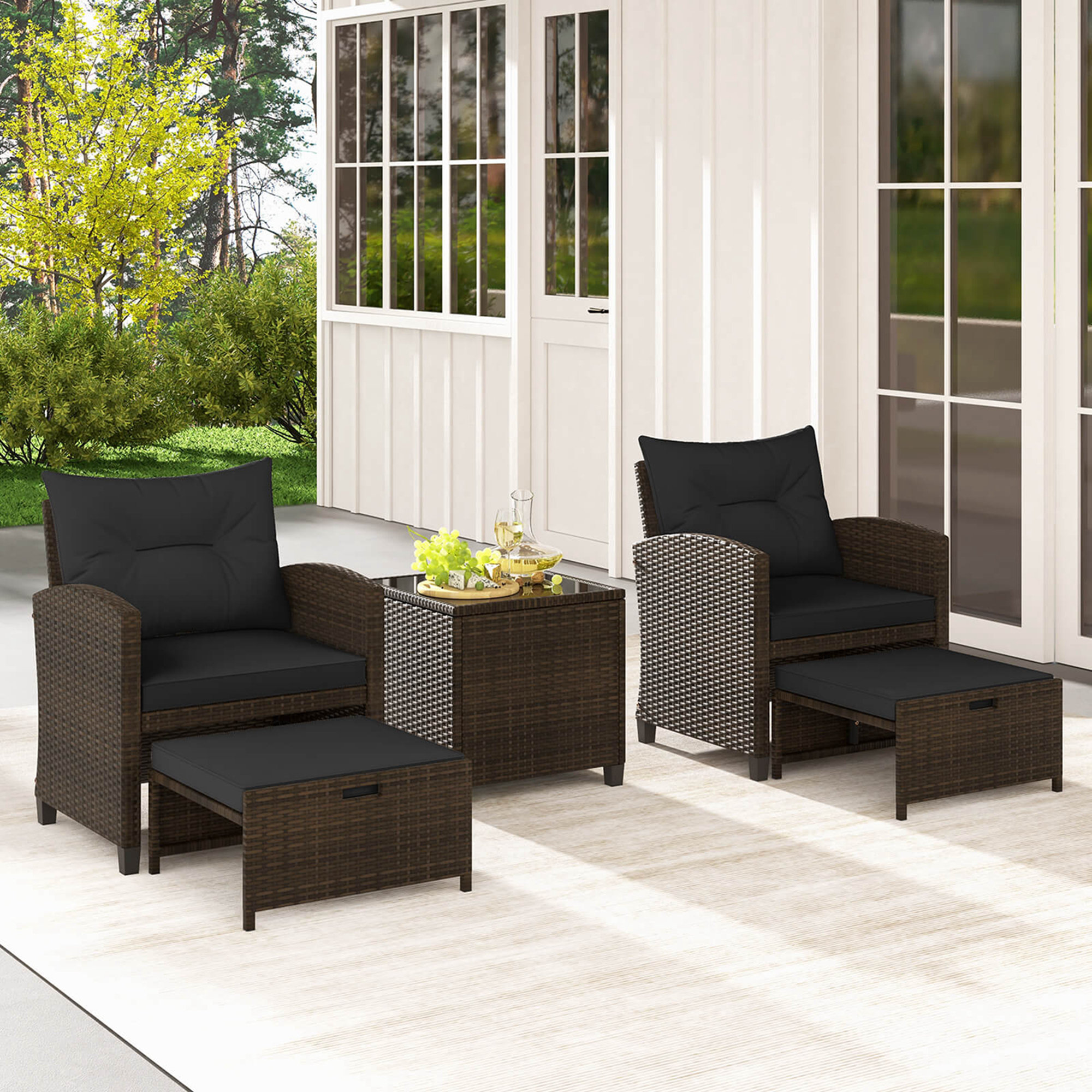 Winston Porter 5 Piece Patio Rattan Furniture With 2 Ottomans ...