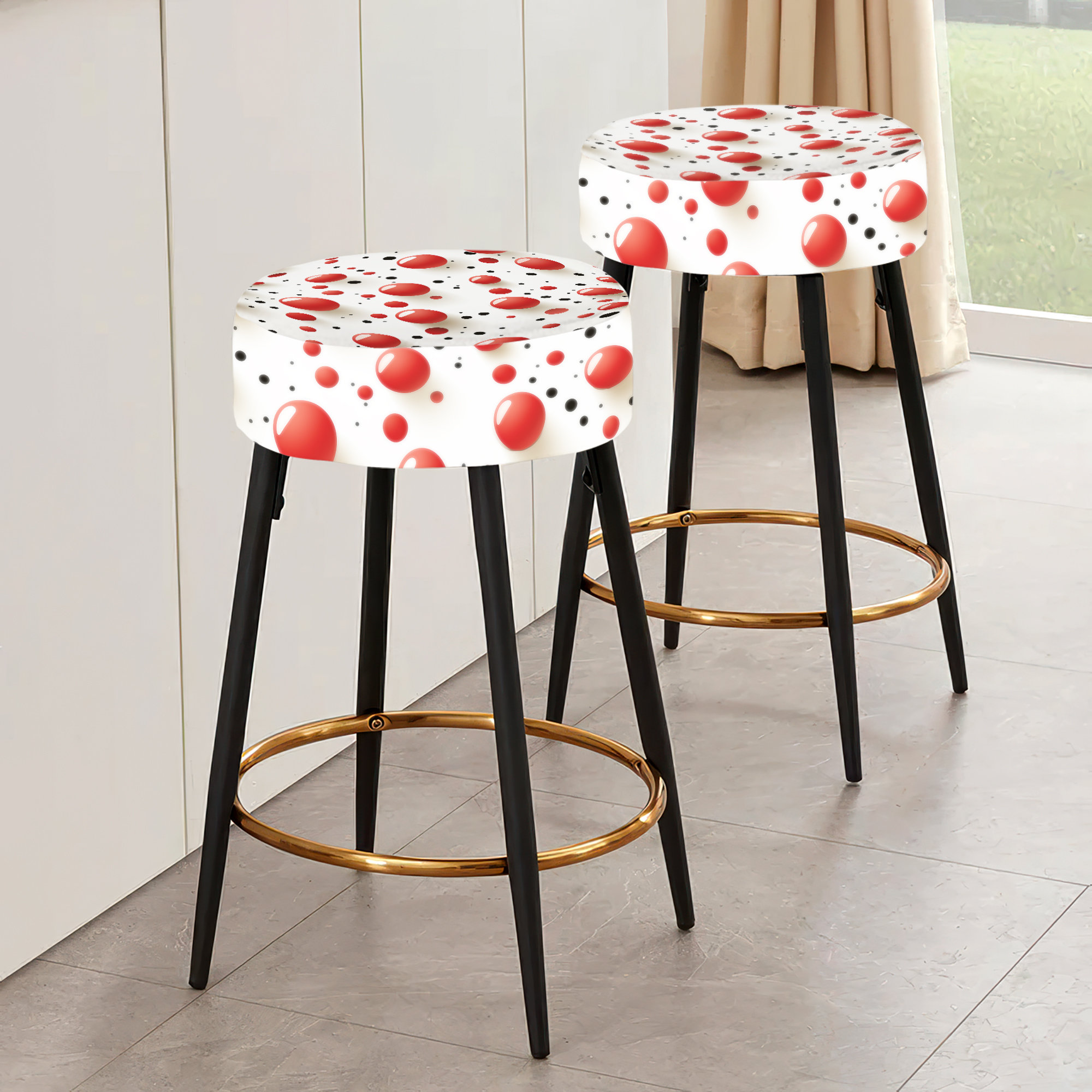 Design Art Red And White Polka Dots - Polka Dots Bar Stools Set Of 2 ...
