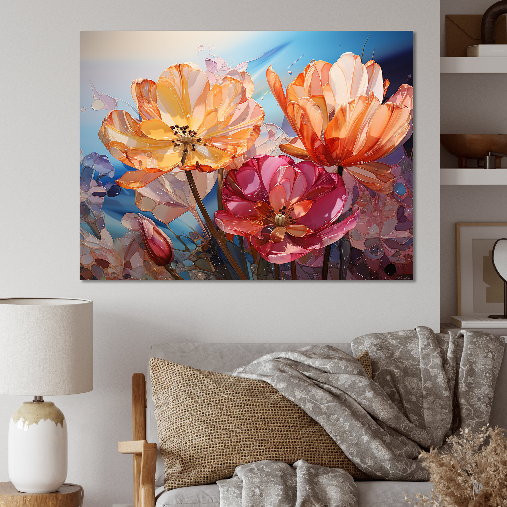 Winston Porter Glass Tulips Liquid Art On Canvas Print | Wayfair